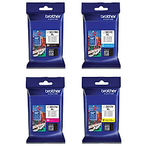 Brother Genuine LC3017 (LC-3017) (BK/C/M/Y) High Yield Color Ink 4-Pack (Includes 1 Each LC3017BK, LC3017C, LC3017M, LC3017Y)