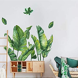 Green Banana Leaf Tropical Plants Leaves Wall Decals Peel and Stick, Removable Jungle Tree Leaf Wall Stickers Mural, DIY Wall Art Decor Home Decorations for Bedroom Living Room Nursery, 29.5x43.3inch