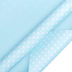 WRAPAHOLIC Reversible Wrapping Paper - Baby Blue and Polka Dot Design for Birthday, Holiday, Wedding, Baby Shower Wrap - 30 Inch x 33 Feet