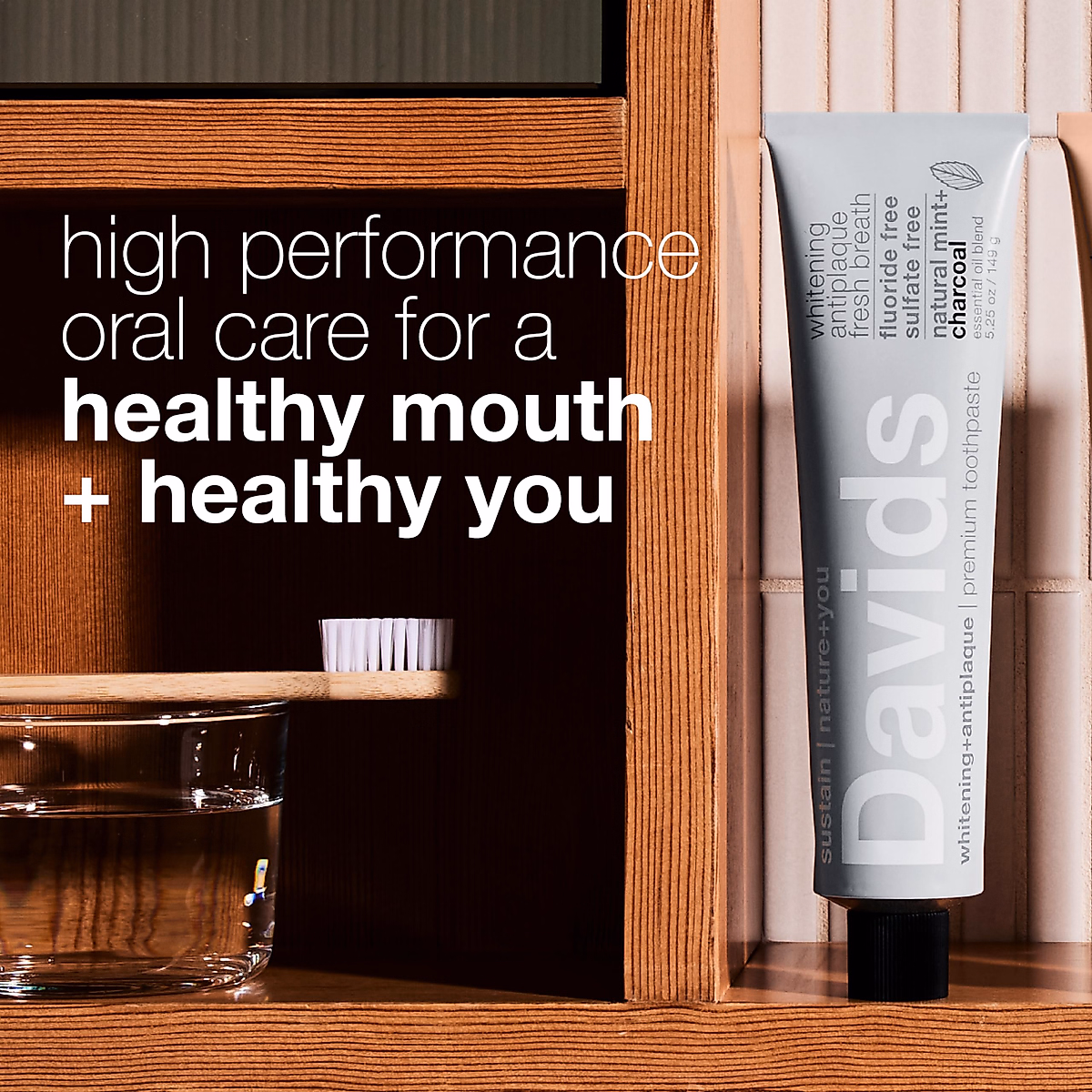 Davids Charcoal Toothpaste for Enhanced Teeth Whitening, Peppermint, Antiplaque, Flouride Free, SLS Free, Enamel Safe, Toothpaste Squeezer Included, Recyclable Metal Tube, 5.25oz