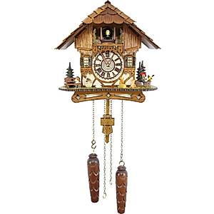 Cuckoo-Palace German Cuckoo Clock - Blackforest Hillside Chalet with Wonderful Animals with Quartz Movement - 10 1/4 inches Height