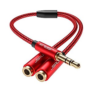 JSAUX Headphone Splitter 3.5mm, Audio Splitter 2 Female to 1 Male, Dual Headphone Adapter Compatible with PS4, PS5, Xbox, Nintendo Switch, PC Gaming Headsets, Phone, Tablet, Laptop and More-Red