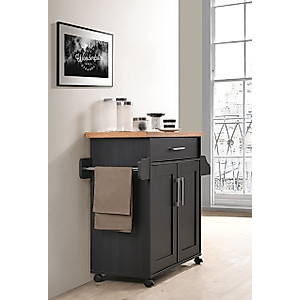 Hodedah Kitchen Island with Spice Rack, Towel Rack & Drawer, Black with Beech Top