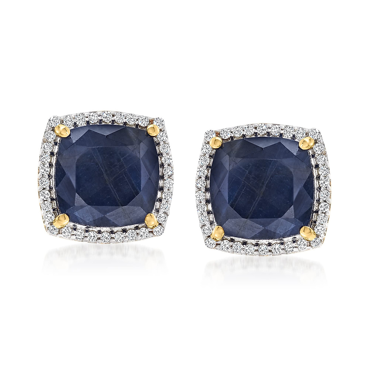 Ross-Simons 7.75 ct. t.w. Sapphire and .27 ct. t.w. Diamond Stud Earrings in 14kt Yellow Gold