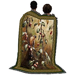 Pure Country Weavers Cherry Chase Blanket - Bird Garden Floral Gift Tapestry Throw Woven from Cotton - Made in The USA (72x54)