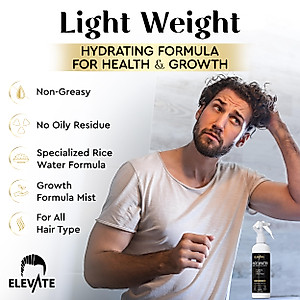 Elevate Rice Water Spray for Hair Growth Infused Biotin Caffeine & Aloe Vera - Fermented Rice Water Leave In Hair Mist For Thinning Damaged Hair - Vegan Non-Greasy Naturally Thicker Longer Softer Hair
