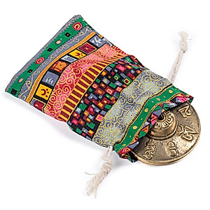 Boao Tibetan Tingsha Cymbals Meditation Chime Bells with Tibetan Drawstring Cloth Bag, 6.3 cm Meditation Chime Bells, for Percussion Instrument(Om Mane Padme Hum Symbols Embossed)