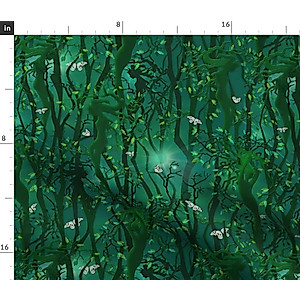 Spoonflower Fabric - Wood Green Leaves Butterflies Forest Trees Fantasy Emerald Vines Printed on Petal Signature Cotton Fabric by The Yard - Sewing Quilting Apparel Crafts Decor