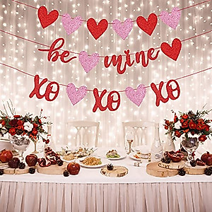 Valentines Red and Pink Glittery Be Mine Banner Glitter XOXO Banner and Heart Garland Banner for Valentines Day Decorations Wedding Proposal Engagement Bachelorette Party Decor Supplies