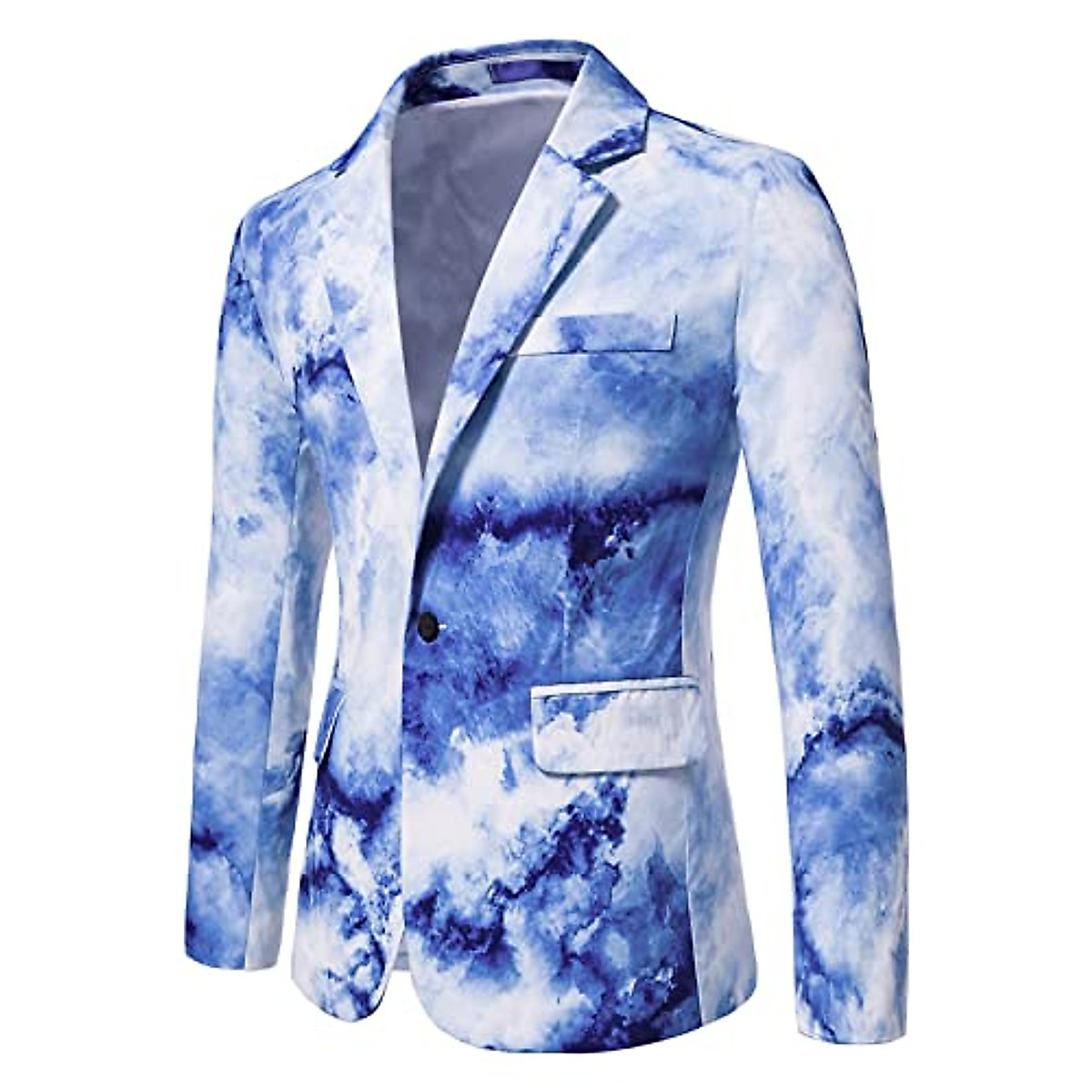 B-38 Royal Blue Tie Dye Work Office Blazer Uniform Outerwear for Man Winter Fall Floral Graphic Blazer Coats Man Button 2024 Clothes Country Concert Y2K K5 XXL
