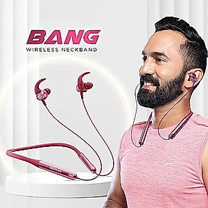 GIZMORE Giz Mn227 Bang Bluetooth Wireless 5.2 in Ear Neckband, Up to 40 Hrs Playtime, Dual Pairing, Touch Controls, Magnetic Smart Buds, Fast Caharge Neckband (Pink)