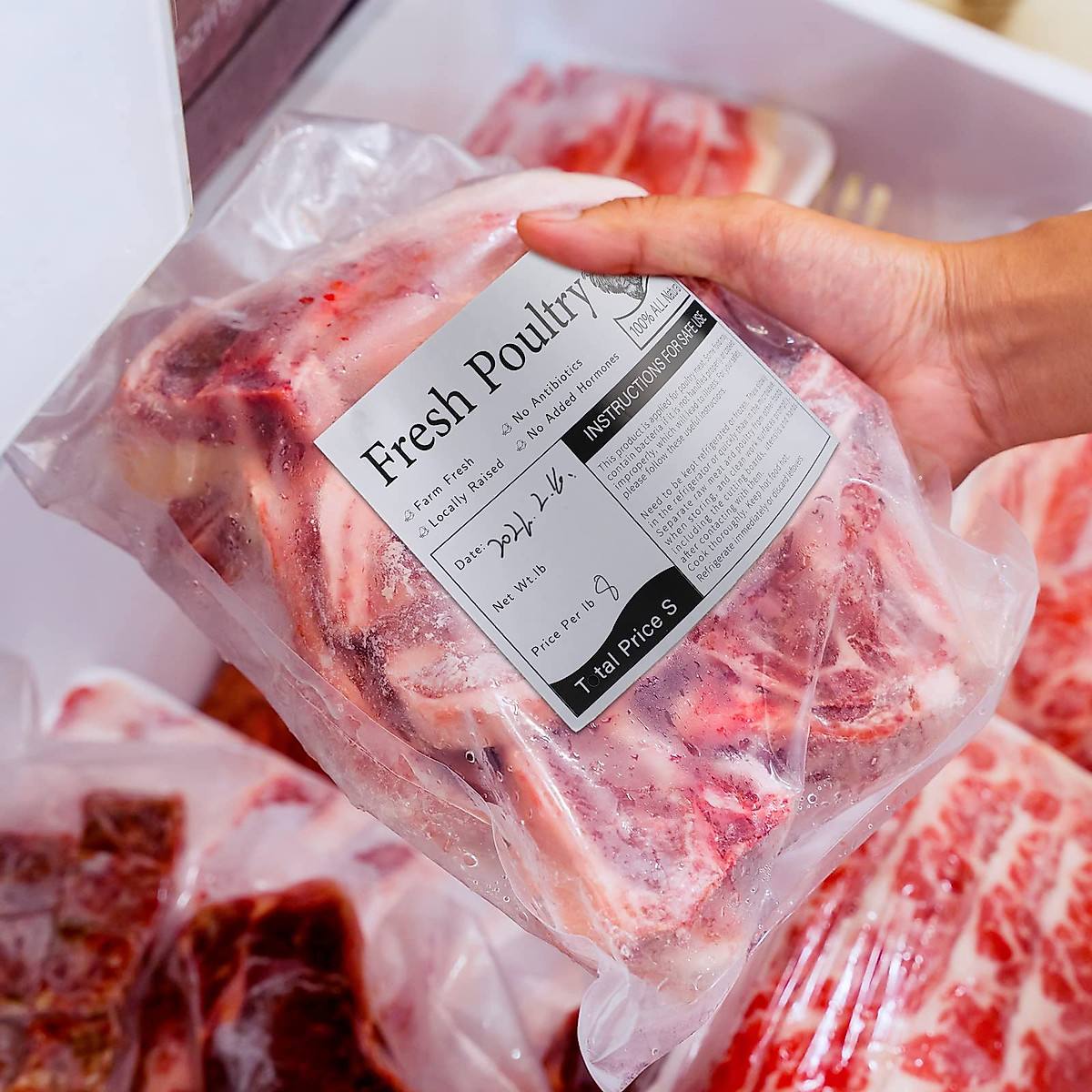 100 Pcs Poultry Freezer Labels 6 x 5 Inch with Safe Handling Instructions Self Stick Turkey Freezer Labels Thanksgiving Day Party Supply