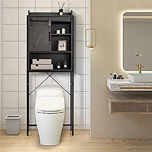 UIIAIOUIAIO 4-Tier Over-The-Toilet Storage Cabinet, Bathroom Organizer with Sliding Door, Adjustable Shelves, Freestanding Toilet Space Saver Shelf for Bathroom Laundry (Rustic Brown)