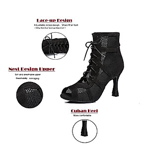 WEISPER Women's Latin Dance Shoes Ballroom Peep Toe Ankle Boots Ballroom Salsa Jazz Bachata Tango Performance(8,S951-Heel 3inch)