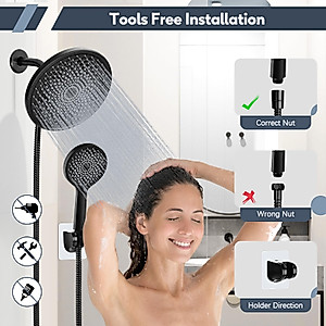 Lanhado 8.5'' Matte Black Shower With Handheld Spray, High Pressure Rainfall Head and Anti-Leak Holder, 4 Settings, Waterfall Upgrade