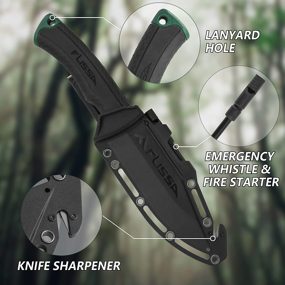 FLISSA 4-7/8” Survival Knife and 16 in 1 Multitool