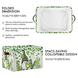 HOYYU St Patrick's Day Gnome Storage Basket Shelf Shamrock Clovers Cute Fabric Laundry Basket Large Foldable Storage Box Cube with Handle Closet Bin Organizer Basket for Kids Toys Cloth Bedroom