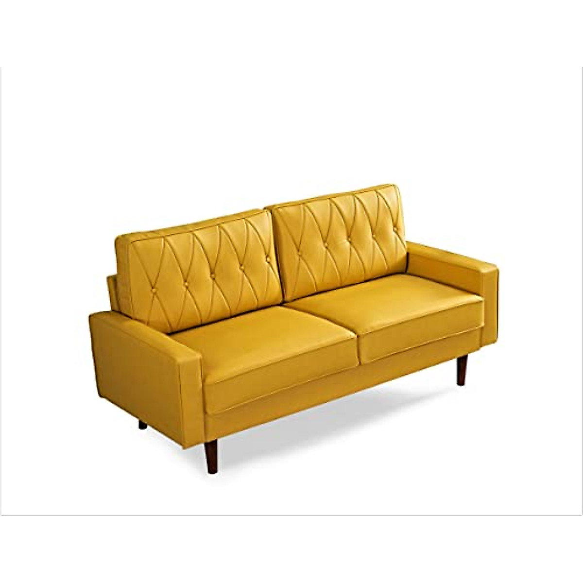 Container Furniture Direct Modern Style Faux Leather Sofa with Elegant Round Tapered Legs and Button Tufted Backrest Perfect for Living Room, Bedroom or Home Office, 69.3’’ Wide, Musterd Yellow