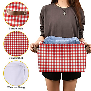 xigua Red Checkered Gingham Storage Baskets,Large Decorative Collapsible Rectangular Canvas Fabric Storage Bin for Home Office(15x11x9.5inch,2 Pack)