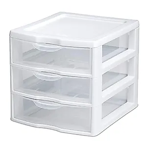 White Mini Plastic 3 Drawer Stackable Chest