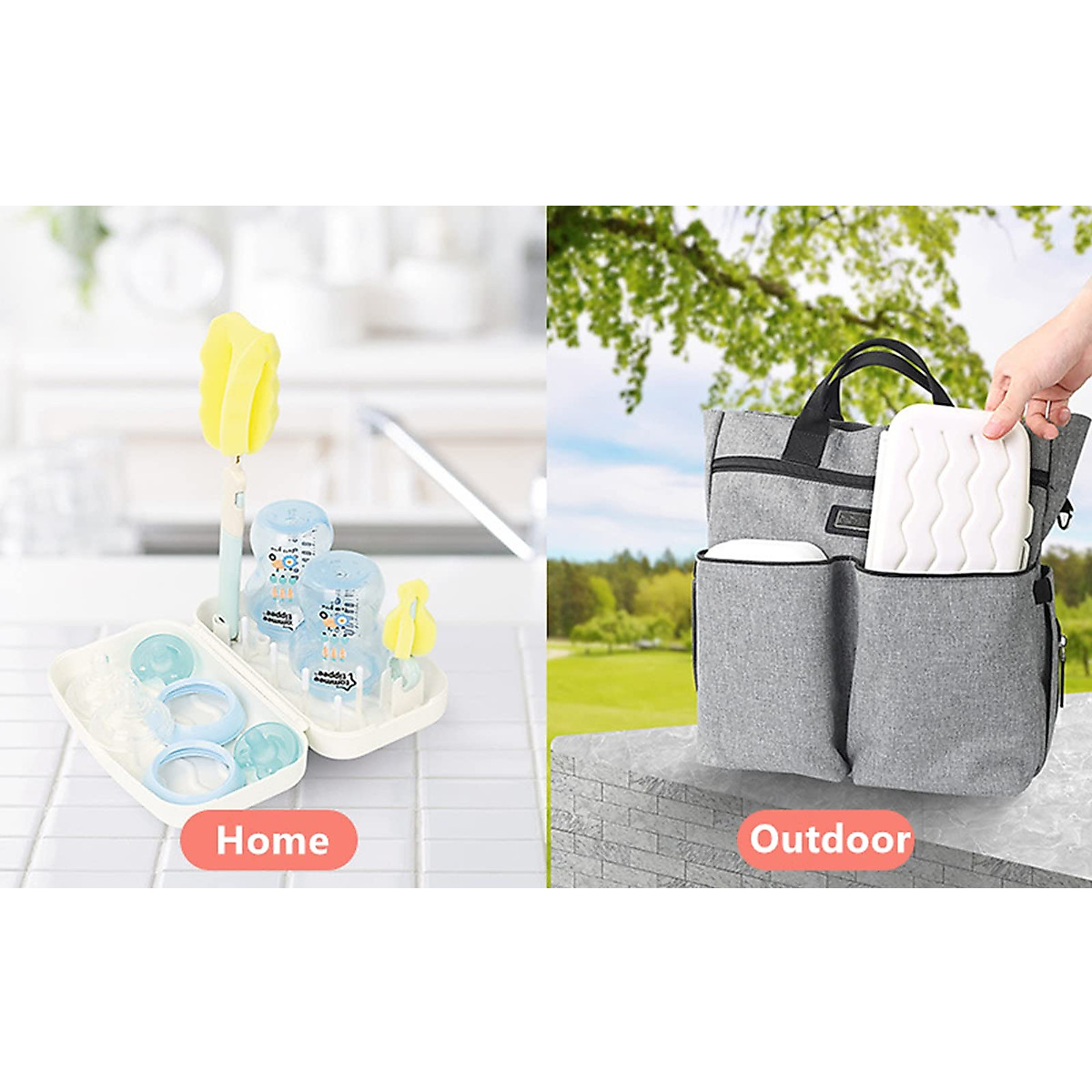 naosummy Baby Travel Baby Bottle Drying Rack with Bottle Brush for Home Travel Camping