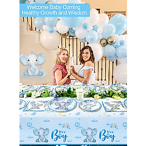 Lopeastar 3Pcs Boy Elephant Baby Shower Decorations Tablecloths, 58 x 108 Inch Large Rectangular Blue It’s a Boy Elephant Baby Shower Table Covers Party Decor for Boys Kids