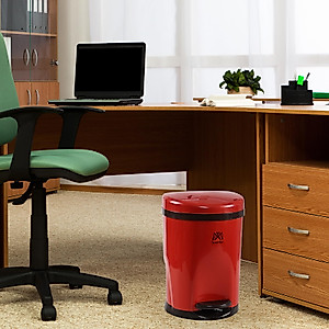 Readsky 2.6 Gallon Plastic Step-On Trash Can, Round Trash Can with Inner Bucket, Red