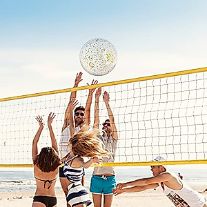 AMOR PRESENT 2PCS Inflatable Beach Balls, Glitter Beach Ball 16 Inch Clear Inflatable Ball with Gold Confetti for Kids Birthday Summer Pool Party