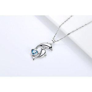Dolphin Necklace 925 Sterling Silver Mothers Day Gifts For Women Necklace Chains (Heart Blue Dolphin Necklace)