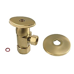 Kingston Brass CD53307VAK 5/8" x 3/8" O.D Anti-Seize Deluxe Quarter Turn Ceramic Hardisc Cartridge Angle Stop with Flange, Brushed Brass