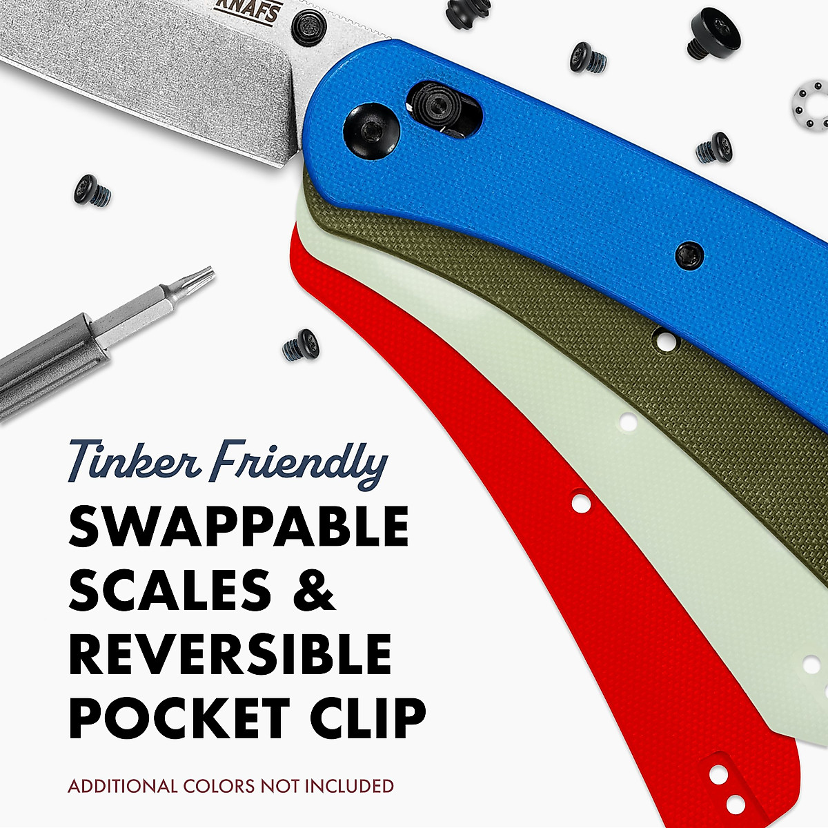 Knafs - Lander 2 Folding Pocket Knife with Clip - EDC for Men, Women, Everyone - Gray Stonewash Blade - Blue G10 Handle