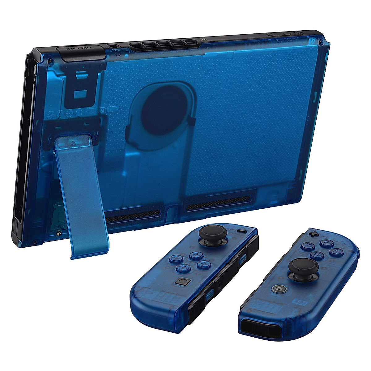eXtremeRate DIY Replacement Shell Buttons for Nintendo Switch, Back Plate for Switch Console, Housing with Full Set Buttons for Joycon Handheld Controller - Clear Blue [No Electronics Parts]