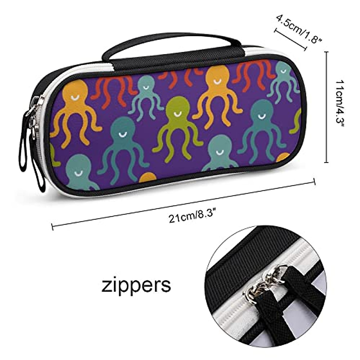 Colorful Octopus Pattern PU Leather Pen Pencil Bag Organizer Portable Makeup Carry Case Storage Handbag