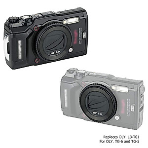 JJC LB-T01 Lens Cap Cover Protector for Olympus TG-7 TG7 TG-6 TG6 TG-5 TG5 TG-4 TG4 TG-3 TG3 TG-2 TG2 TG-1 TG1 Tough Waterproof Camera, Rotate to Open or Close Leaves, Made of ABS Materials - Black