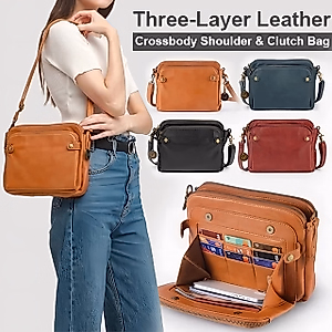 UIRPK Crossbody Leather Shoulder Bags and Clutches,Three-Layer Leather Crossbody Shoulder & Clutch Bag. (Blue,one Size)