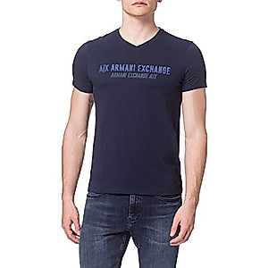 A|X ARMANI EXCHANGE Men's Double Logo Cotton Jersey V-Neck T-Shirt, Navy, Medium