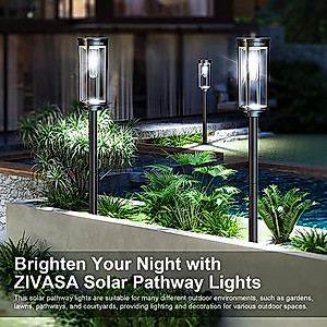 ZIVASA Solar Pathway Lights Outdoor Waterproof 8 Pack, 12H Lasting Solar Powered Lights for Outside, Auto On/Off Solar Garden Lights Solar Path Lighting for Yard Patio Walkway Driveway