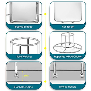 TeamFar Roasting Pan with Beer Can Chicken Holder, Stainless Steel Drip Pan with Vertical Rack Stand for Grill Oven Smoker, Healthy & Heavy Duty, Easy Clean & Dishwasher Safe, (1 Pan + 1 Rack)