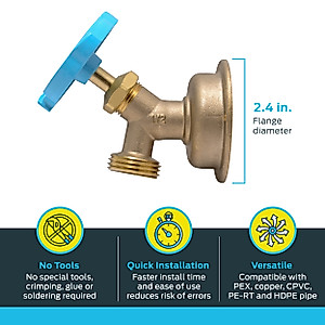 SharkBite 1/2 x 3/4 Inch MHT 90 Degree Hose Bibb, Multi Turn, Push To Connect Brass Plumbing Fitting, PEX Pipe, Copper, CPVC, PE-RT, HDPE, 24626LF