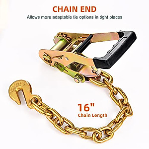 Trekassy 2”x 96” Car Tie Down Tire Straps with 16" Chain Anchors for Trailers, 3,333lbs Safe Working Load