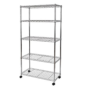 Seville Classics 5-Tier Wire Shelving with Wheels, 5-Tier, 30"" W x 14"" D (NEW MODEL), Chrome Plating, Plated Steel