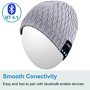 Rotibox Bluetooth Beanie Hat, Winter Knit Cap with Wireless Stereo Headphone Headset Earphone Speaker Mic Hands Free for Outdoor Sports Skiing Snowboarding Running Jogging Camping, Gray
