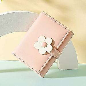 MEISEE Cute Small Wallet for Girls Women Tri-folded Wallet Cash Pocket flowers PU Leather Print Card Holder Coin Purse with ID Window (2-pink)