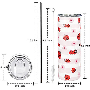 Mofvugz Ladybug Gifts for Women Girls, Cute Ladybugs Daisy Floral Tumbler Cup Coffee Travel Mug, Lady Bug Pink Metal Thermal Insulated Tumblers 20 Oz, Ladybug Decor Accessories Stuff, Kawaii Gifts