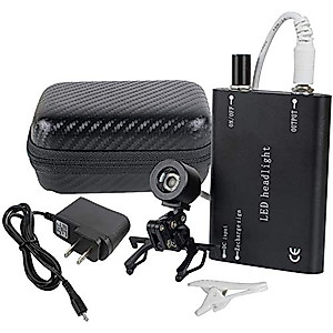 CARESHINE Portable Dental Headlight， Black LED Head Lamp for Surgical Medical Binocular Loupes with Protection Case