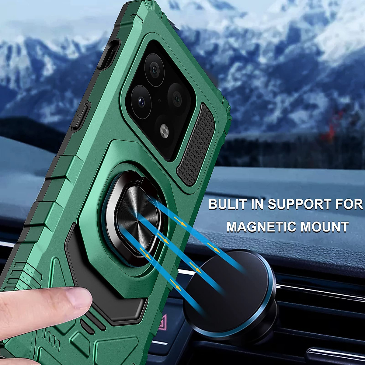 Ailiber Compatible with OnePlus 10 Pro Case, 1+ 10 Pro Case with Screen Protector, Ring Kickstand for Magnetic Car Mount, Heavy Duty Shockproof Protective Rugged Phone Cover for One Plus 10 Pro-Green
