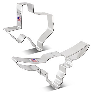 Texas Cookie Cutters 2-Pc. Set Made in the USA by Ann Clark, Texas, Longhorn