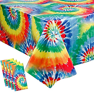 Augisteen 4 PCS Tie Dye Plastic Tablecloth Hippie Disposable Tablecloth 60s Party Table Cover Colorful Swirls Table Cover Rectangle Rainbow Tablecloth for Birthday Party Favor Dining Table Decor