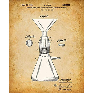 Original Science Lab Equipment Patent Prints - Set of Four Photos (8x10) Unframed - Makes Great Classroom Laboratory Decor and Gift Under $20 for Scientists Chemistry Decor