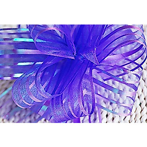 GUZON 12 Pieces Purple Pull Bow Large Organza Wrapping Pull Bow with Ribbon for Wedding Gift Baskets, 6 Inches Diameter